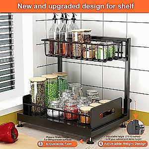 Under Sink Organizer And Storage,Pull Out Cabinet Organizer,2-Tier Slide Out Kitchen Basket Sink Shelf Cabinet Organizers,Adjustable L Shape Under Counter Organizers For Bathroom Kitchen Organization