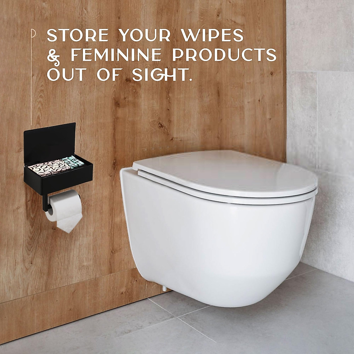 Day Moon™ Matte Black Toilet Paper Holder with Shelf, Wipe Holder for Bathroom Flushable Wipes Dispenser Toilet Paper and Wipes Holder Toilet Paper Holder with Storage, Toilet Paper Holder Wall Mount