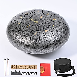 LIEKE Steel Tongue Drum 10 Inch 11 Notes C Key for Rain Yoga Meditation Sound Healing, handpan Drum Percussion Instrument for Kids Adults With Drum Bag Songbook(sliver)