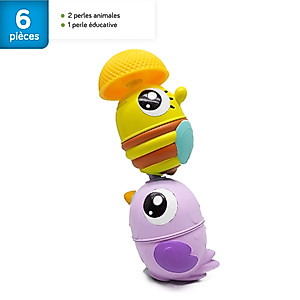 Lalaboom My First Step-by-Step Developmental Sensory 6 Piece Character Bead Activity Tube Set – Pop, Twist, Mix, and Stack— Montessori Method STEM Focus – Dishwasher Safe - Ages 10 Months+ - BL311