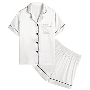SWOMOG Satin Pajamas for Girls Boys Baby Button-Down Pjs Sets Two-Piece Lounge Sets Classic Silk Sleepwear White