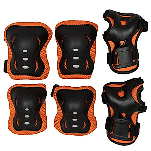 Lenexa Go GRO Adjustable Quad Roller Skate Bundle – Kids Roller Skates with Wrist Guards, Knee Pads, Elbow Pads, and Matching Backpack - Black, Orange, Adjustable Medium (12J to 2)
