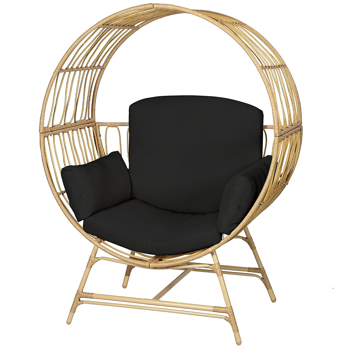 Rattan Wicker Egg Chair, Egg Basket Lounge Chair with 4 Cushions, Oversized Indoor and Outdoor Lounger Chair for Patio & Living Room, Steel Frame, 330lbs Capacity