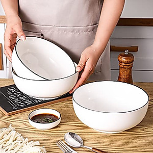 AnBnCn Large Salad Bowl Microwave Soup Bowls 60 oz, Large Ceramic Bowl for Eating Serving Bowl for Party,8 inch White large Bowls,Set of 3