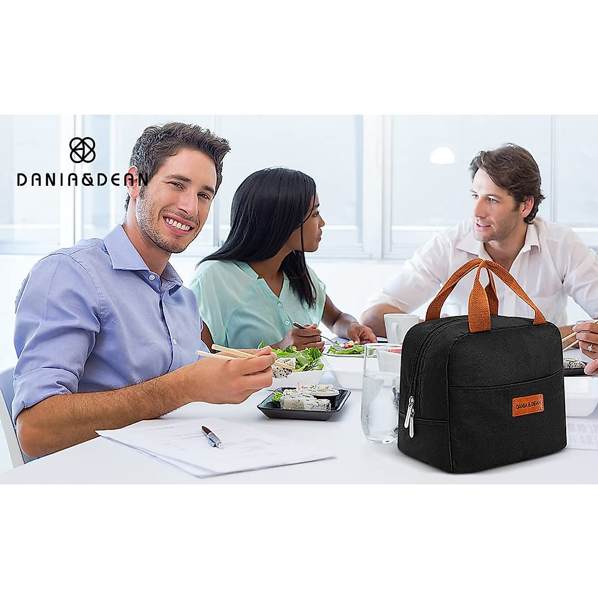 DANIA & DEAN Insulated Lunch Bag, Durable Freezable Lunch Box for Women/Men/Kids Double Zippers Wide Open Tote Bag Leakproof Thermal and Cooler Reusable Lunch Box for Office/School/Outdoor(Black)