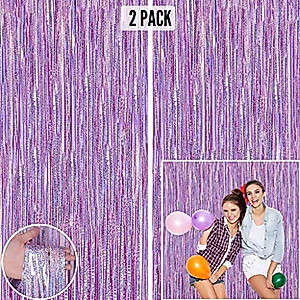 Light Purple Foil Fringe Curtain Backdrop (2 Pack) - 9.8 x 3.3 ft Photo Booth Backdrop Curtain for Parties - Tinsel Curtain Fringe Backdrop Party Decorations for Birthday, Wedding, Bachelorette Party