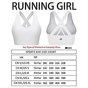 RUNNING GIRL Sports Bra for Women, Criss-Cross Back Padded Strappy Sports Bras Medium Support Yoga Bra with Removable Cups(2355D-White,L)
