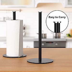 Black Paper Towel Holder Countertop - Free Standing Paper Towel Holder Stand for Kitchen Rolls, Non Slip Paper Towel Roll Holder, Modern Kitchen Countertop Organizer Fits Most Size Paper Roll