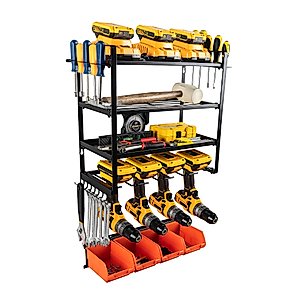 Eolo Power Tool Organizer Wall Mount With Pegboard Bin Rack - Drill Holder Wall Mount - Tool Rack Wall Mount - Drill Holder Wall Mount With Storage Bins - Drill Organizer Wall Mount With Pegboard Bins