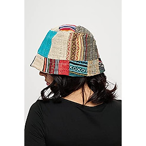 Patchwork Hemp Bucket hat with Secret Pocket, Hippie hat, freespirit Fabric, Handmade Patchwork hat, Organic THC Free Hemp Multi