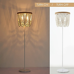 VILUXY Bohemia Wood Beaded Boho Floor Lamp Antique Rustic White Finishing for Bedroom, Nursery Room, Dining Room，Girl Room 3-Light