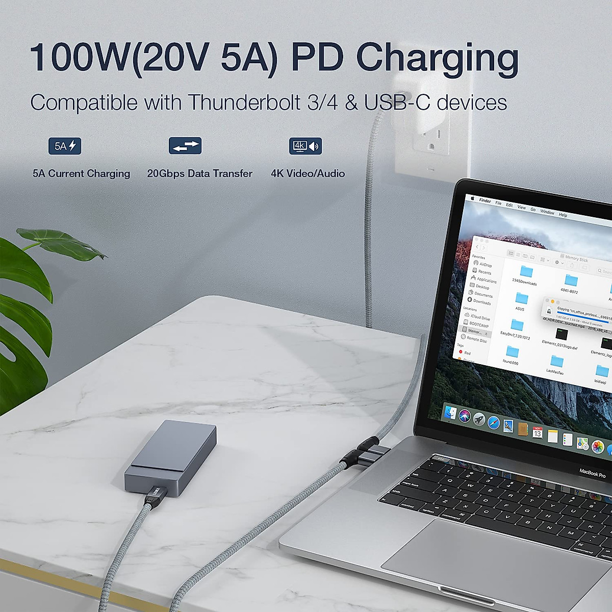 90 Degree USB C to USB C Cable, USB C 3.2 Cable 20Gbps Data Transfer, 4K@60Hz 8K@30Hz Video Right Angle 100W PD Fast Charging Cable with E-Marker for Thunderbolt 3/4, MacBook Pro, iPad Pro, Galaxy S20