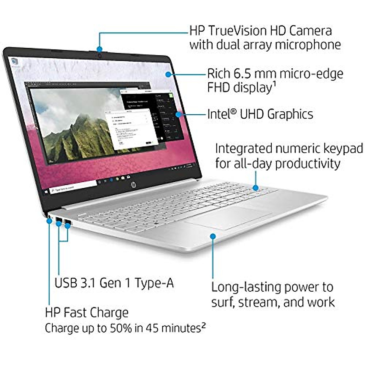 HP Laptop 15-dy1079ms (Core i7-1065G7) 15.6 Full HD 1920x1080 IPS touchscreen 12GB DDR4 Ram, 256GB SSD, Webcam, HDMI, Silver, Windows 10 Home (Renewed)