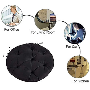 Big Hippo Chair Pads with Ties, Soft 17-Inch Round Thicken Chair Pads Seat Cushion Pillow for Garden Patio Home Kitchen Office or Car Sitting(Black)