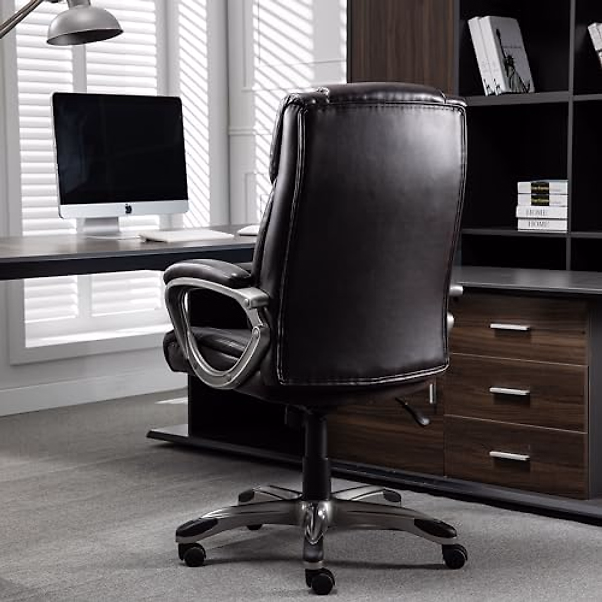 JC Home Executive Swivel Desk Silver Finished Padded Armrest and Chrome Frame Office Chair (Brown)