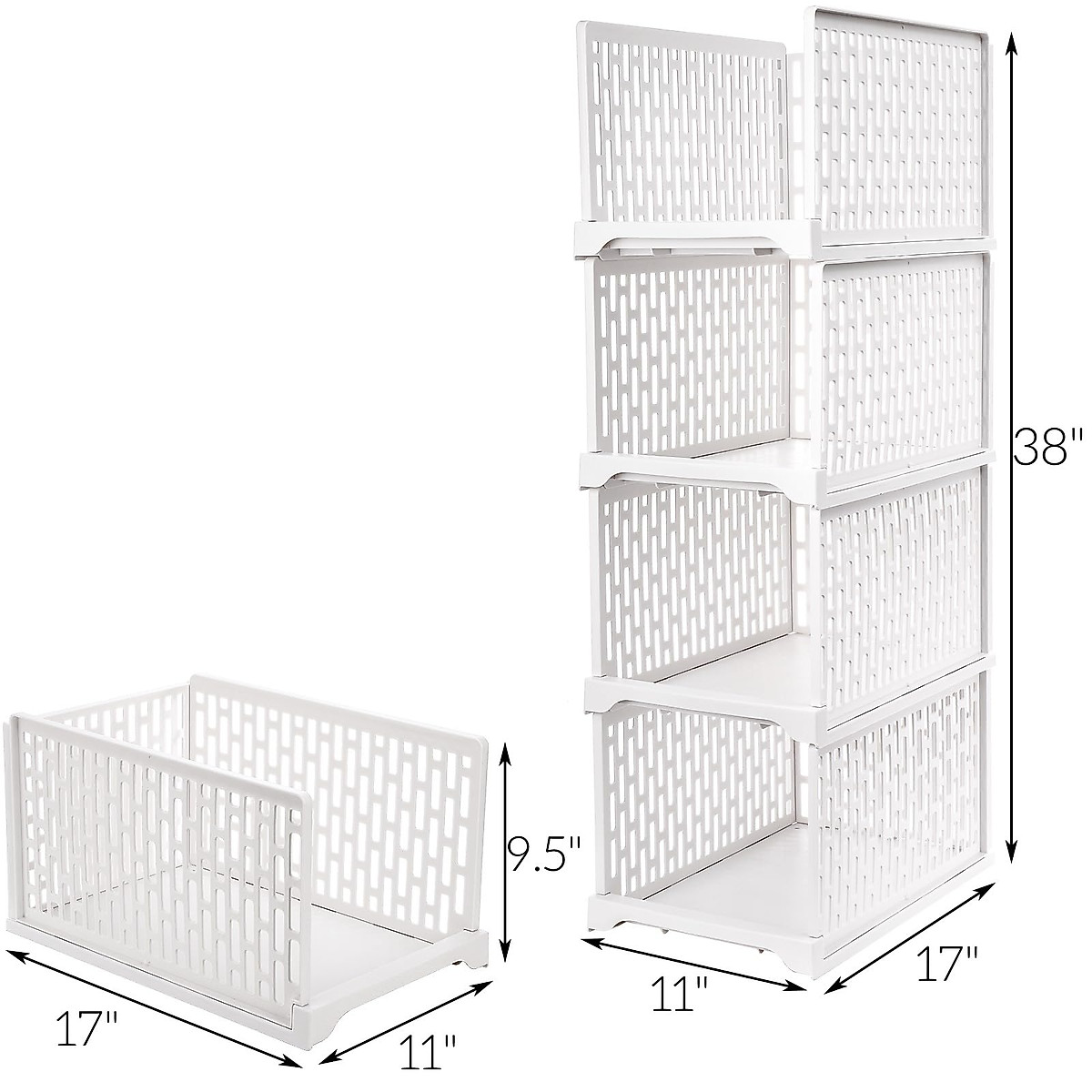 AVLA 4 Pack Stackable Plastic Storage Basket, Plastic Foldable Closet Organizer Storage Bins, Wardrobe Storage Box Clothes Drawer Shelf Container for Cupboard Bedroom Dorm Bathroom Kitchen Office