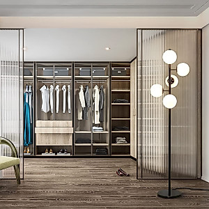 KCO Lighting Contemporary LED Standing Light 5-Light Frosted White Glass Globe Floor Lamp Modern Black Corner Tall Pole Lamp with Foot Switch for Home Office (Black)