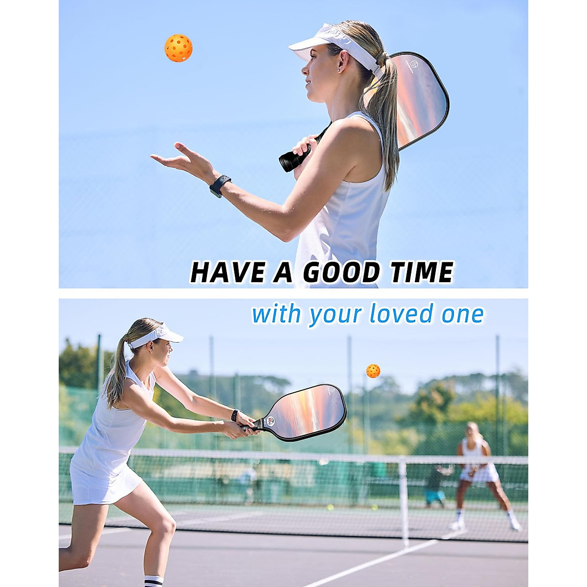 Pickleball Paddles Set of 2 or 4, USAPA Approved Pickleball Paddles Set with 4 Pickleball Balls and Pickleball Carry Bag, Fiberglass Pickle Ball Rackets 2 Pack Gifts for Beginners&Pros(Sunglow 2)