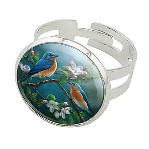 GRAPHICS & MORE Eastern Bluebirds Blue Birds Thrush Silver Plated Adjustable Novelty Ring