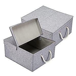 MEIMART Foldable Storage Box With Double Open Lid, Collapsible Linen Fabric Clothing Storage Bin Organizer Container Basket With Cotton Rope Handles (2)