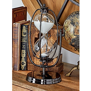 Deco 79 Antique Colonial Stunning Glass 30 Minutes Sand Timer, Metallic Black
