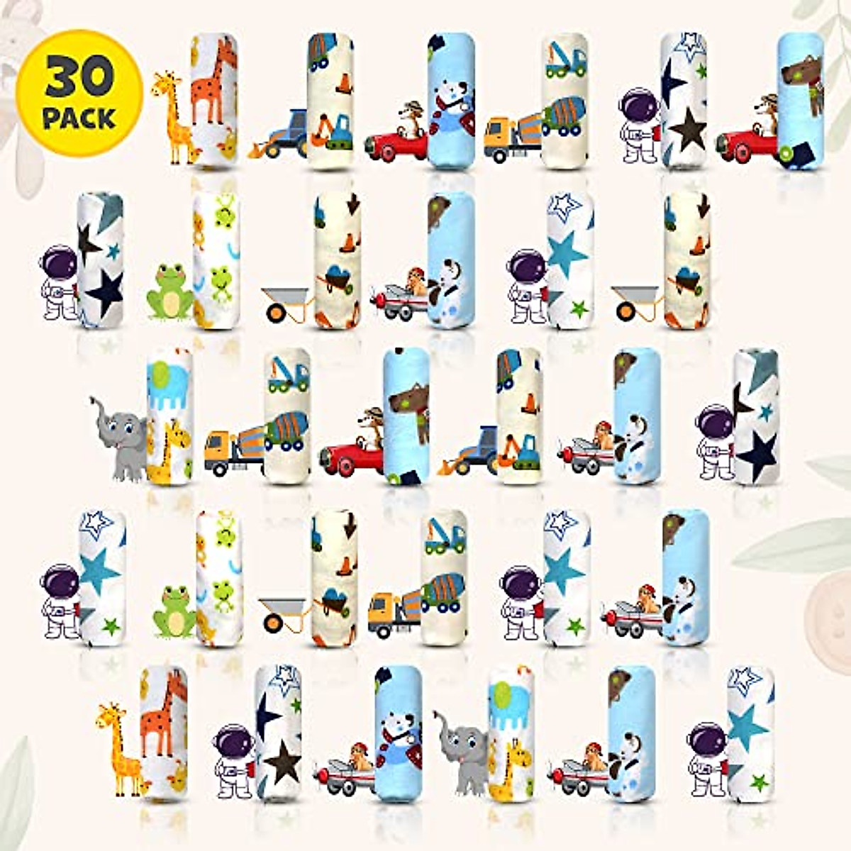 Omilion Baby Washcloth – 30 Pack of Flannel Newborn Washcloths – 100% Cotton - Fun, Colorful Designs – Reusable – Washable – 7x10 Inch Infant Washcloth Set