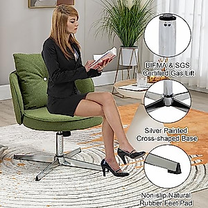 Pvillez Office Desk Chair No Wheels Polyester Fabric Armless Home Office Desk Chair Office Chair Vanity Chair Adjustable Swivel Home Office Computer Chair Task Chair w/Pillow&Silver Base (Green)