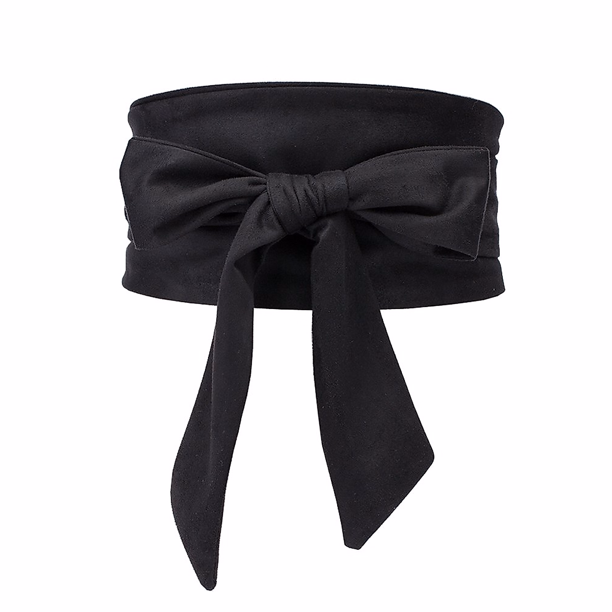 Aecibzo Women's Bowknot Self Tie Wrap Around Obi Waist Band Cinch Boho Waist Belt (Black)