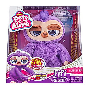 Pets Alive Fifi the Flossing Sloth Purple - 11" Interactive Animal Dancing Robotic Plush Toy with 3 Songs, Floss Dance, Adorable Gift, Party Plush Toy Kids Ages 3+