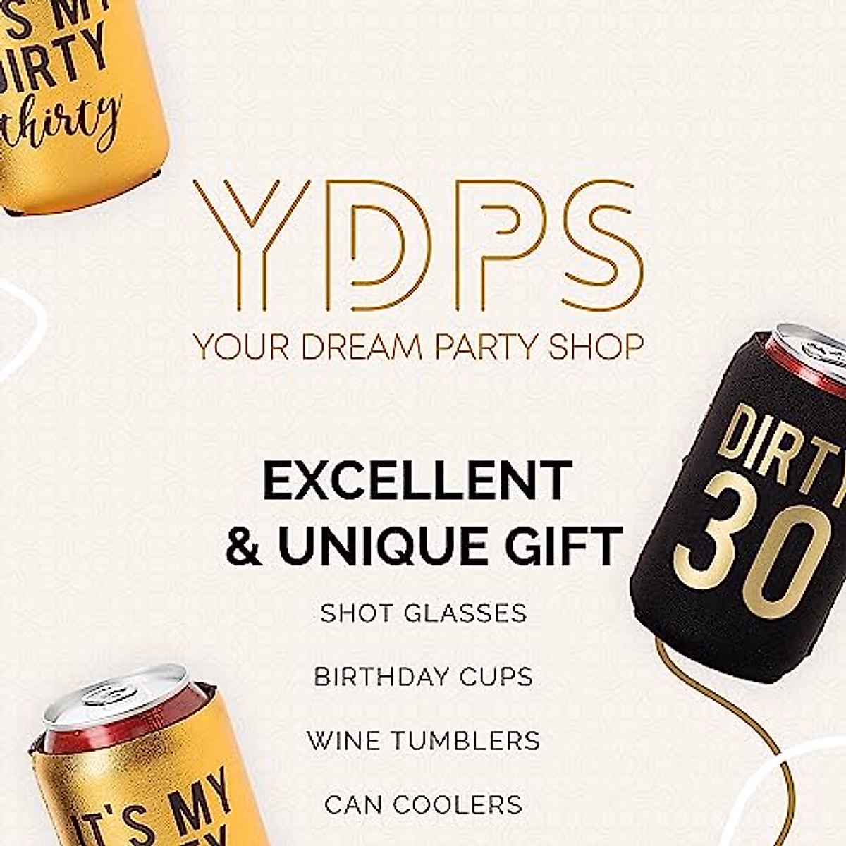 Dirty Thirty Decorations, 30th Birthday Can Coolers and 1 METALLIC Gold"It's My Dirty 30" Cooler, Set of 12, Black and Gold 30th Birthday Can Cooler, Perfect for Birthday Parties,Birthday Decorations!