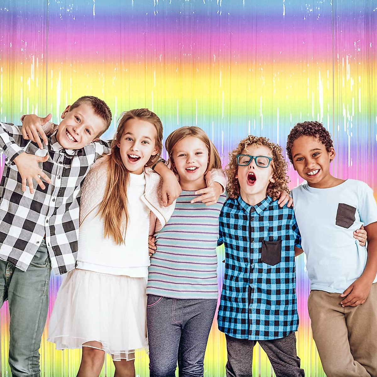 Rainbow Gradient Foil Fringe Curtain - LILF 2 Packs of 3.3ft x 8.3ft Ombre Tinsel Streamers for Bridal Baby Shower Kids Ice Cream Birthday Party Photo Booth Backdrop Decoration Props