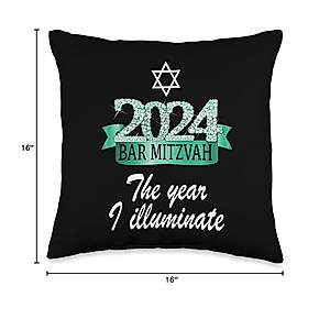 2024 Bar Mitzvah Quote Festive Black Turquoise Decor Throw Pillow