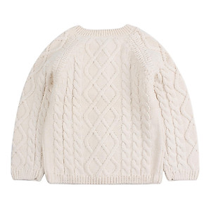 Peecabe Toddler Girl Sweaters Cable Knit Long Sleeve Crewneck Chunky Crochet Cardigans 1-6T (White, 4T)