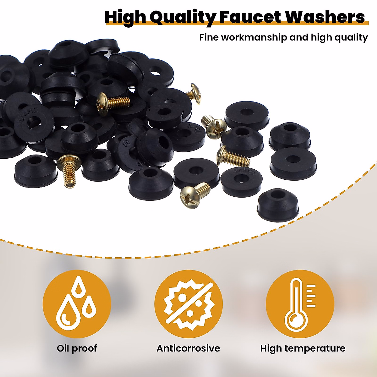 Xindojuz 58 PCS Hose Bib Repair Kit, Outdoor Faucet Washers Assorted Kit with Brass Screws, Flat and Beveled Washers Replacement Rubber Assortment Kits for Repairing Faucet Leak (Black)