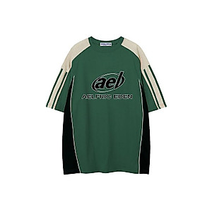 Aelfric Eden Oversized Graphic Tees Men Contrast Color Speedway Racing Tee Unisex Streetwear Tshirt Patchwork Polo Tee