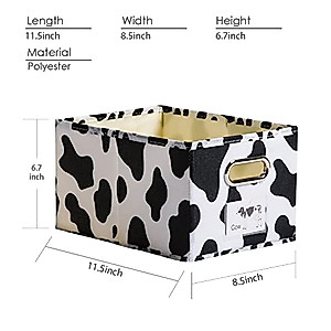 PRANDOM Collapsible Storage Baskets for Closet [3-pack] Decorative Linen Fabric Storage Bins Cubes with Metal Handles for Shelves Bedroom Living Room Cows (11.5x8.5x6.7 Inch)