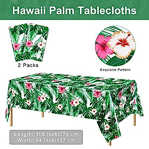 durony 2 Packs Hawaii Palm Leaves Plastic Tablecloths Table Cover 54 x 108 Inches Plastic Hawaii Luau Party Table Cloth Cover for Hawaii Luau Birthday Summer Tropical Party Supplies