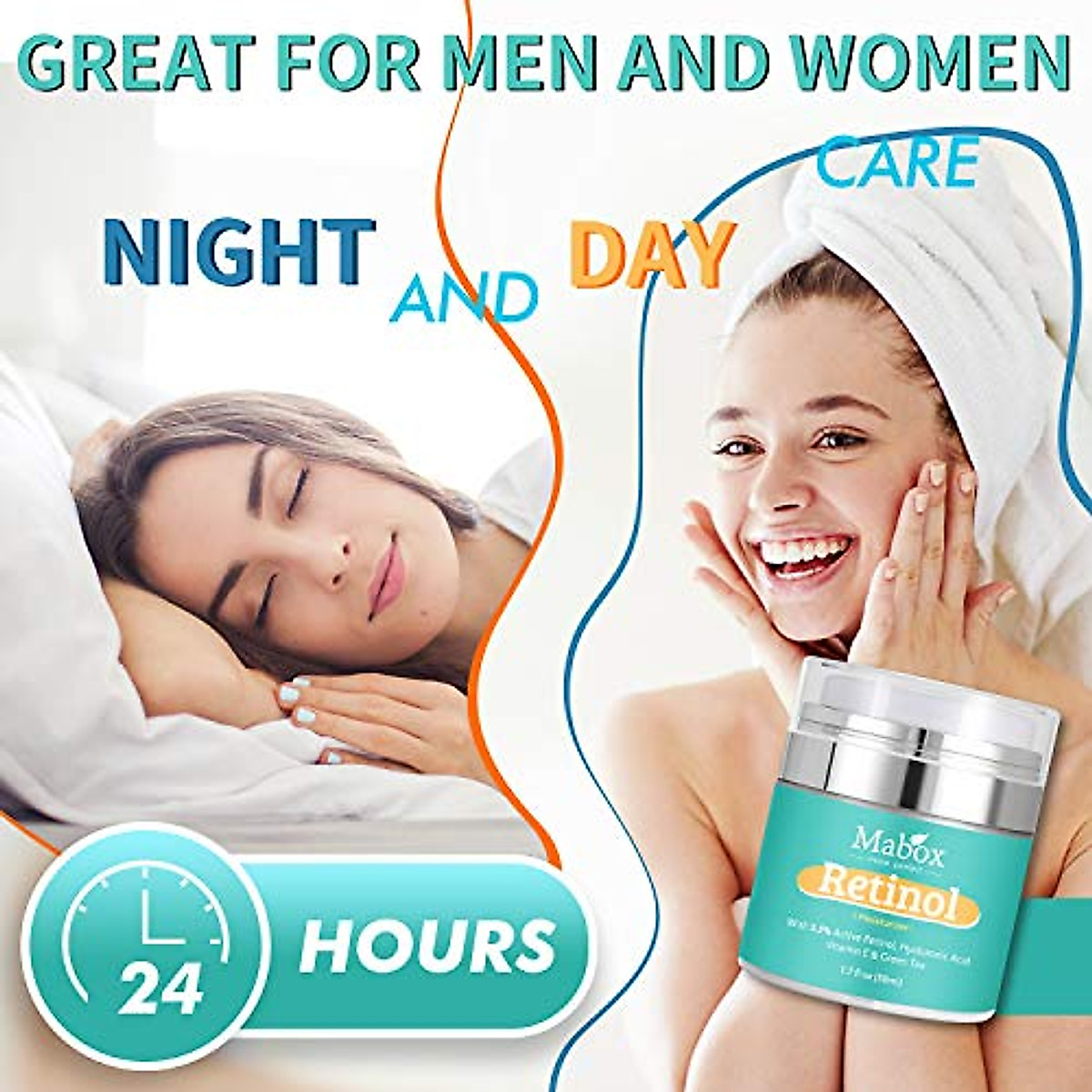 Mabox Moisturizer Cream for Face and Eye Area with 2.5% Active Retinol, Hyaluronic Acid, Vitamin E, Anti Aging Formula Reduces Wrinkles, Fine Lines, Best Day and Night Cream (1.7 Fl. Oz)