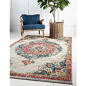 Unique Loom Penrose Collection Distressed Traditional Vintage Rug with Center Medallion, Rectangular 9' 0" x 12' 0", Ivory/Black