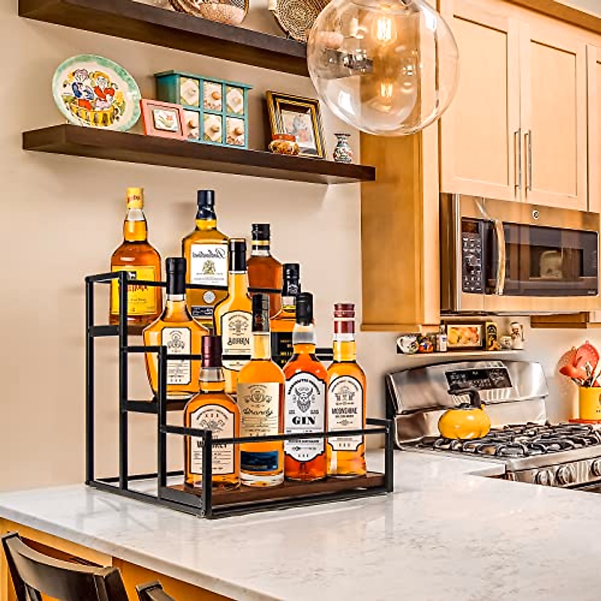 THYGIFTREE Syrup Bottle Holder Rack for Coffee Bar 3-Tier Coffee Syrup Organizer Stand 12 Bottles Storage Shelves for Syrup, Wine, Dressing for Kitchen Coffee Shop (Brown)