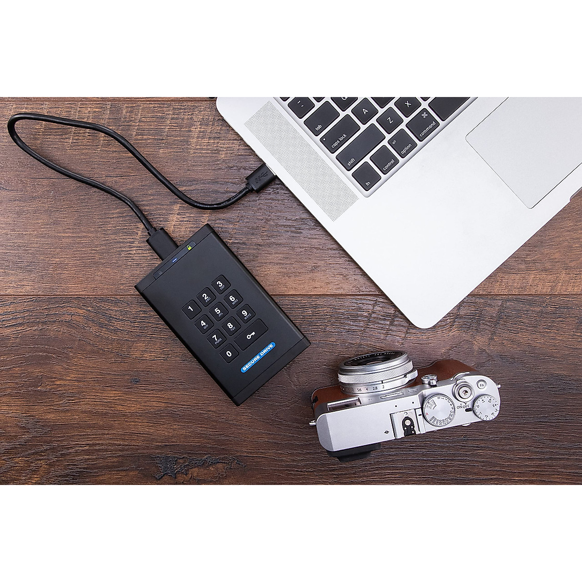 SecureData SecureDrive KP 250GB SSD Hardware Encrypted USB 3.0 External Drive FIPS 140-2 Level 3 Unlock via Keypad TAA Compliant, CJIS, HIPAA, CMMC, GDPR Compliant, Works with Mac and Win Free AV