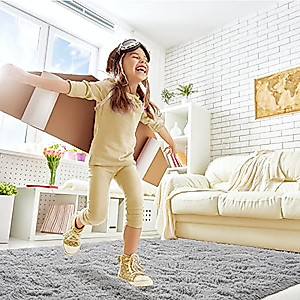 Toneed Ultra Soft Area Rug for Bedroom, 4 x 6 Feet Fluffy Rug Furry Plush Throw Rug Fuzzy Shaggy Indoor Carpet for Living Room Kids Room Nursery Dorm Home Decor, Grey