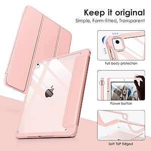 DTTOCASE for iPad 6th / 5th Generation 9.7 inch Case (2018/2017), iPad Air 2 & 1 (2014/2013) Case, Clear Back, Smart Cover [Built-in Pencil Holder, Auto Sleep/Wake] - Rose Gold