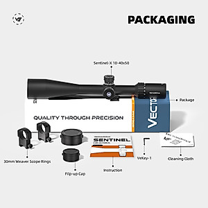 Vector Optics Sentinel X 10-40x50 SFP Center Dot 1/8MOA Rifle Scope Designed for 25 Meters Benchrest Target Shooting, Side Focus Min at 10 M, Turret Lock System.
