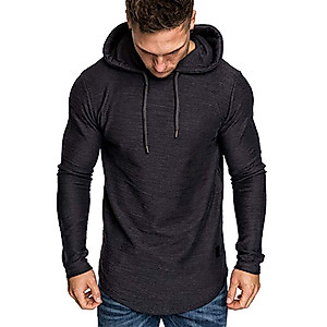 Lexiart Mens Fashion Athletic Hoodies Sport Sweatshirt Solid Color Fleece Pullover Black 2XL