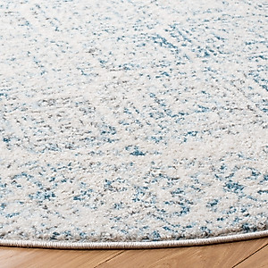SAFAVIEH Tulum Collection 5' Round Ivory / Turquoise TUL264B Moroccan Boho Distressed Non-Shedding Dining Room Entryway Foyer Living Room Bedroom Area Rug