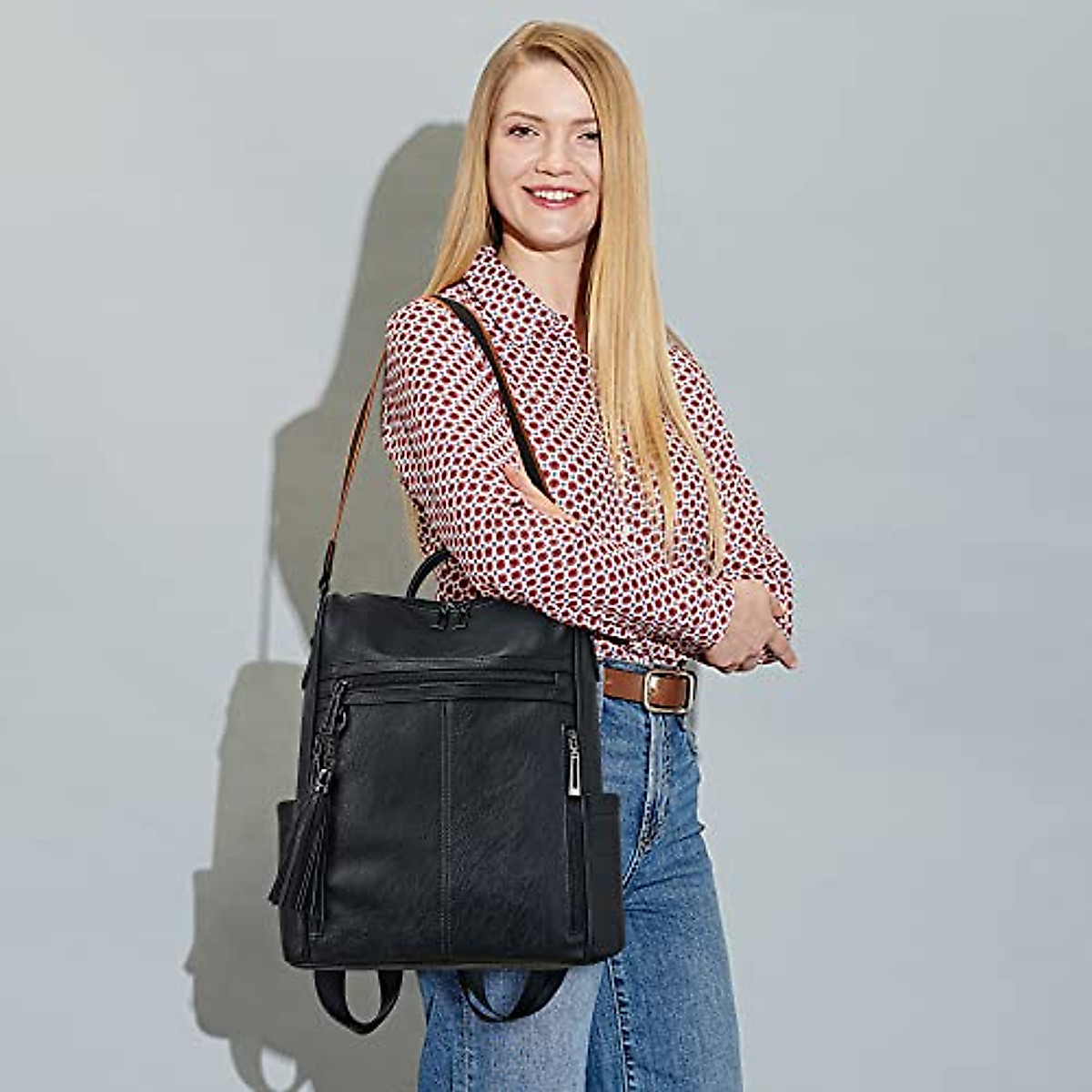 tiamyi Backpack Purse for Women Fashion Convertible Shoulder Bags Casual College Anti-Theft Daypack Wristlet with Tassel