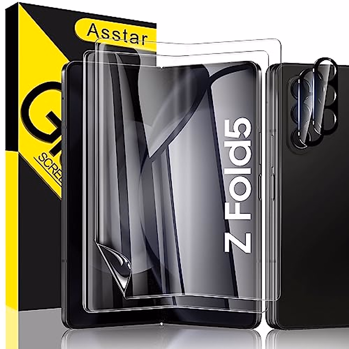 Asstar [2+2Pack for Samsung Galaxy Z Fold 5 Screen Protector,2 Pack Soft Flexible EPU Film Inner Z Fold 5 Screen Protector (Not Glass) 2 Pack 9H Camera Lens Protector,Anti-Scratch Case Friendly