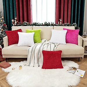 Woaboy Pack of 2 Luxury Faux Fur Throw Pillow Covers Decorative Soft Fluffy Plush Pillowcases Square Cushion Covers for Living Room Sofa Bedroom 20x20 Inch Green