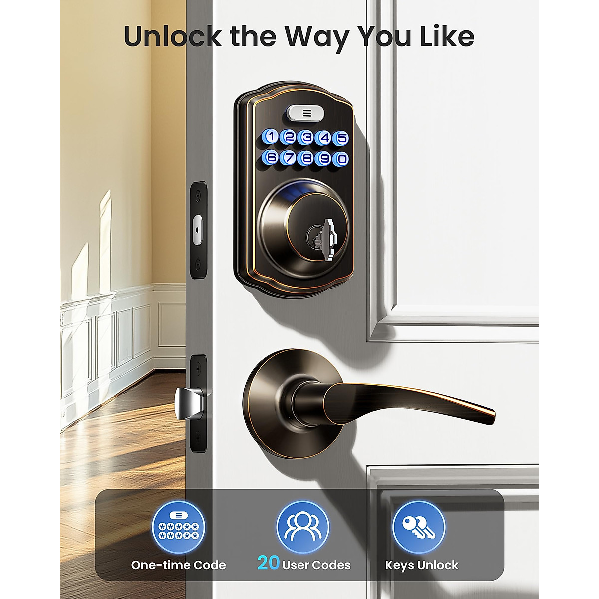 Veise Keyless Entry Door Lock with 2 Lever Handles - Electronic Keypad Deadbolt, Easy Installation Digital Smart Front Door Lock Set, Oil Rubbed Bronze